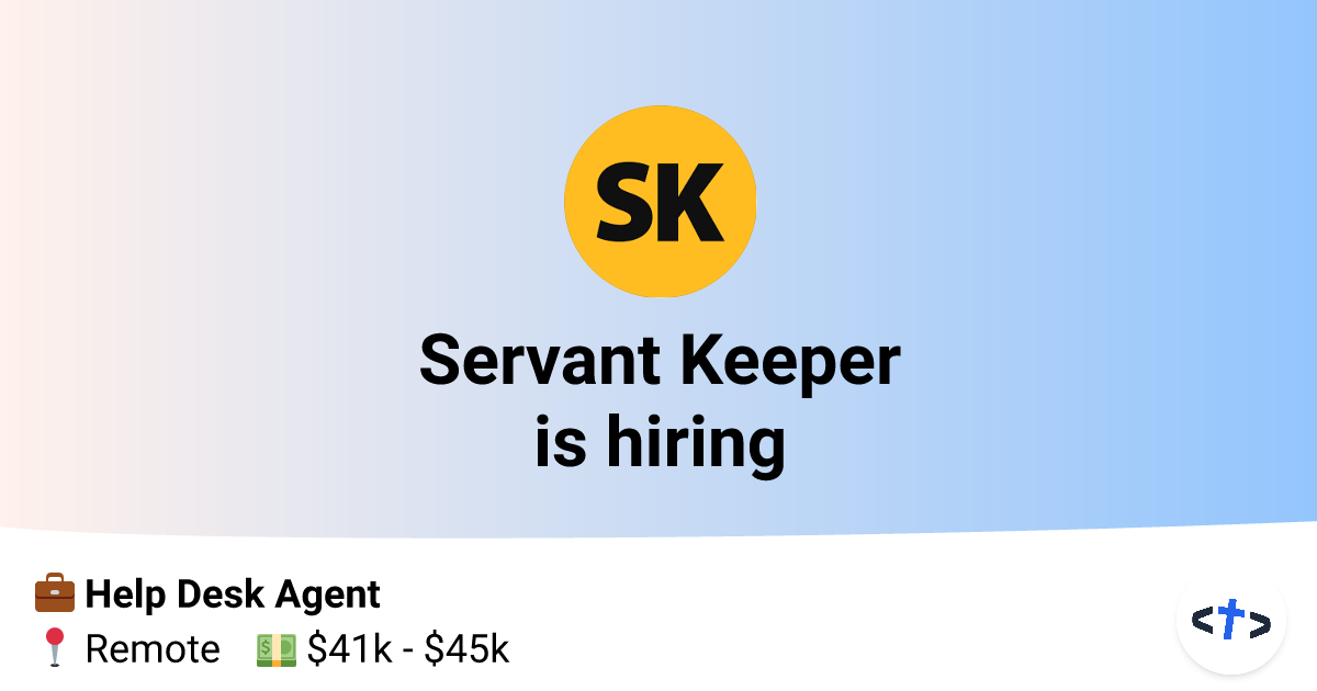 Help Desk Agent at Servant Keeper | Christian Tech Jobs
